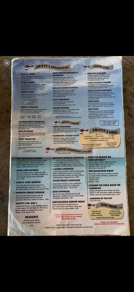 Menu at Smitty's Grille restaurant, Kernersville