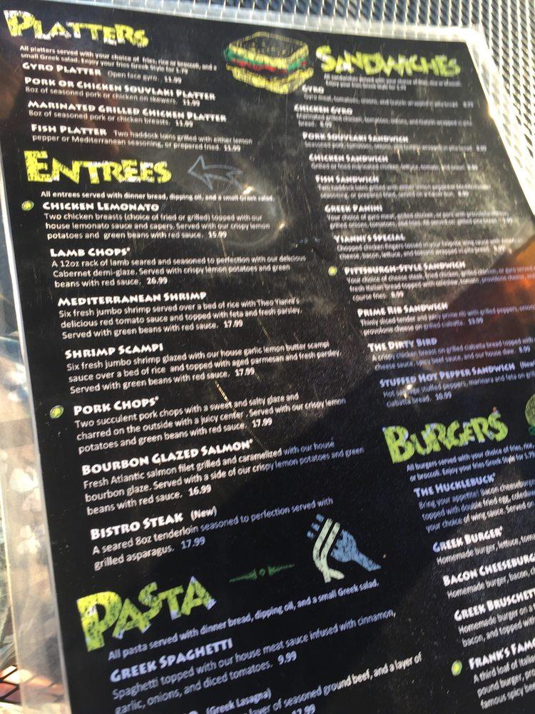 Menu at Theo Yianni's pizzeria, Weirton