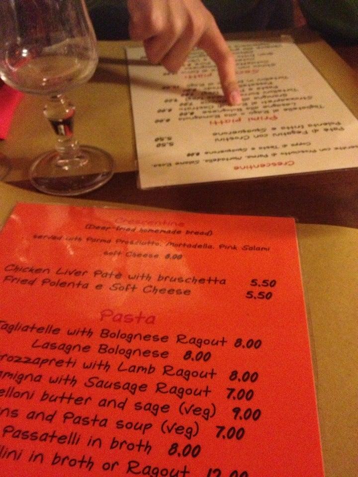 Menu at Trattoria del Rosso cafe, Bologna, Via Augusto Righi