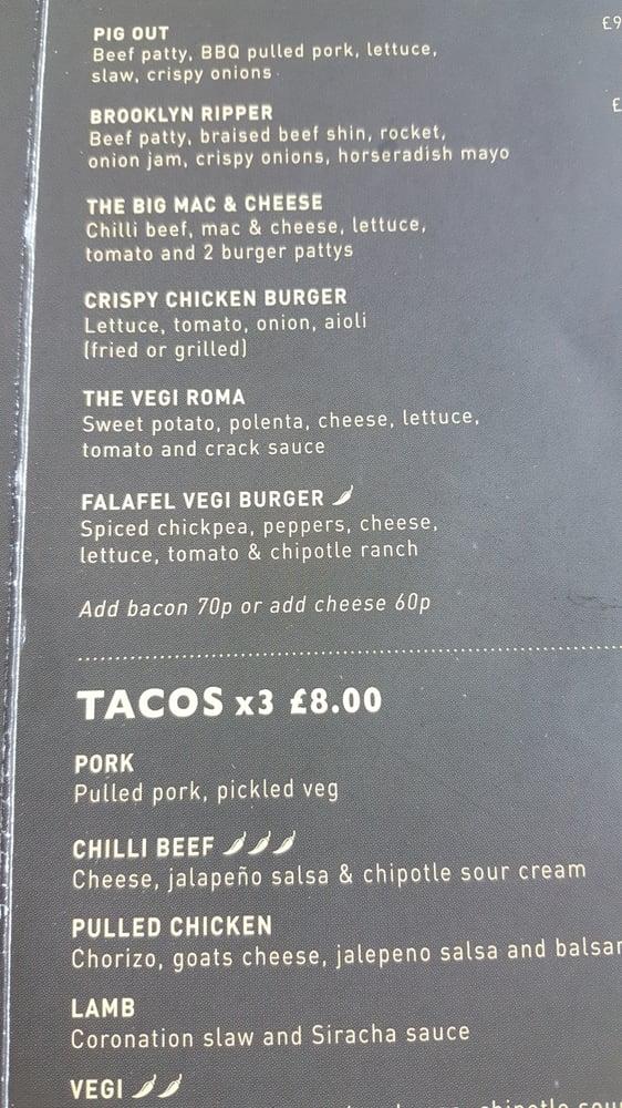 Menu at Bootleggers pub & bar, Belfast