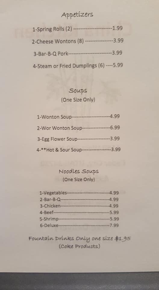 Menu at China Kitchen restaurant, Cedar City, 200 N 1150 W