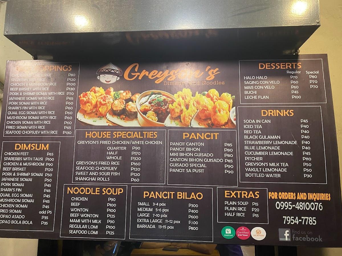 Menu at Greyson's Dimsum & Noodle House restaurant, Quezon City