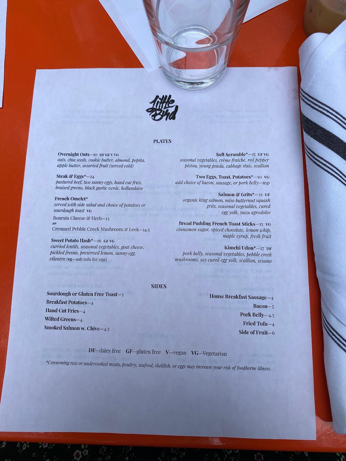 Menu at Little Bird pub & bar, Grand Rapids
