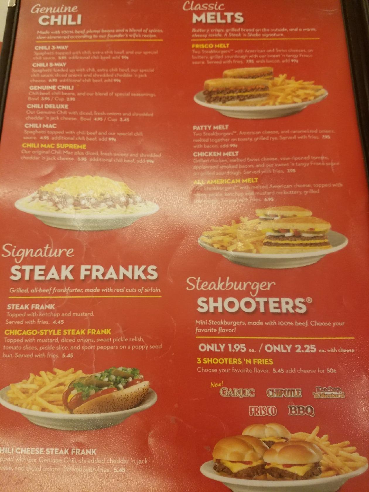 Menu at Steak 'n Shake fast food, Las Vegas, S Las Vegas Blvd