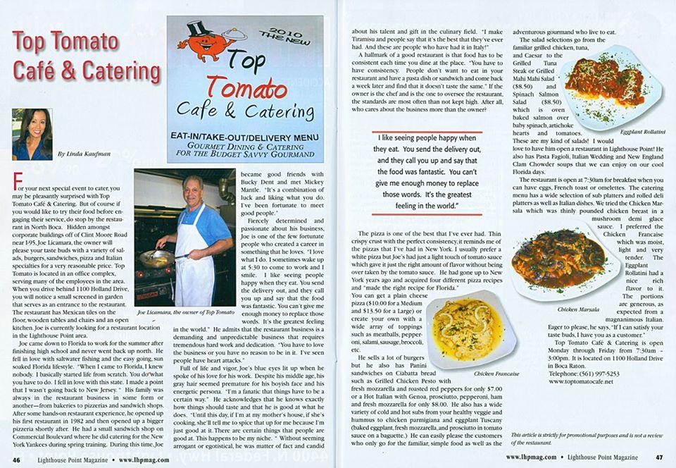 Menu at Top Tomato Cafe, Boca Raton