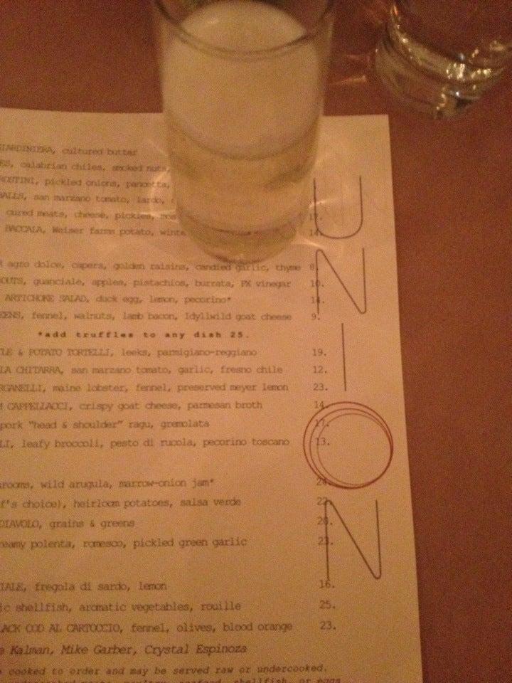 Menu at Union Restaurant, Pasadena, 37 Union St