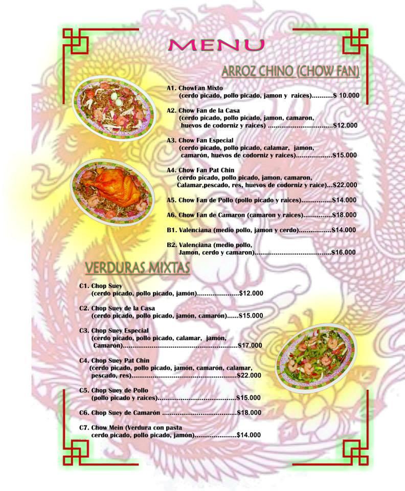 Menu at XIAN Restaurante Chino, Bogotá, Diagonal 18 55