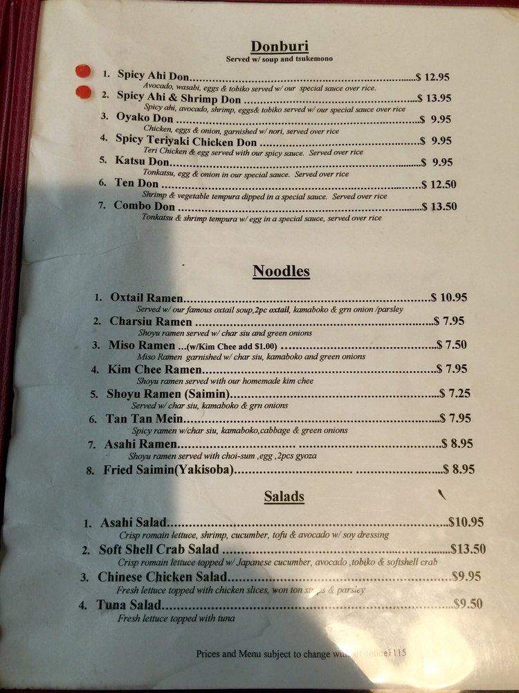 Menu at Asahi Grill Ward restaurant, Honolulu, 515 Ward Ave