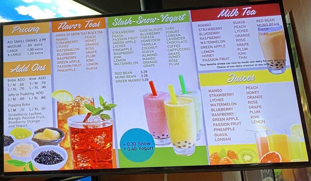 Menu at Boba Cafe, Riverside, University Ave