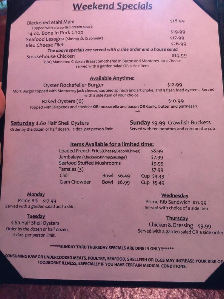Menu at Mortimer's pub & bar, Memphis