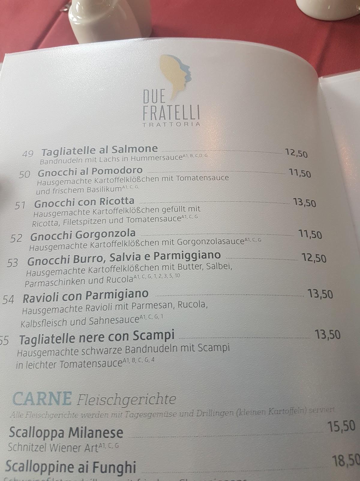 Speisekarte von Restaurant & Pizzeria Due Fratelli, Binz