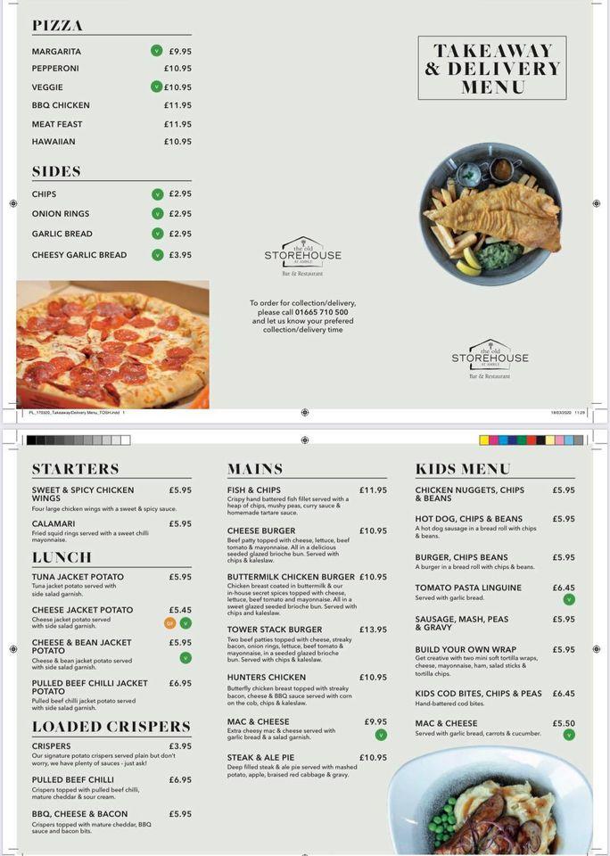 Menu at The Old Storehouse restaurant, Amble