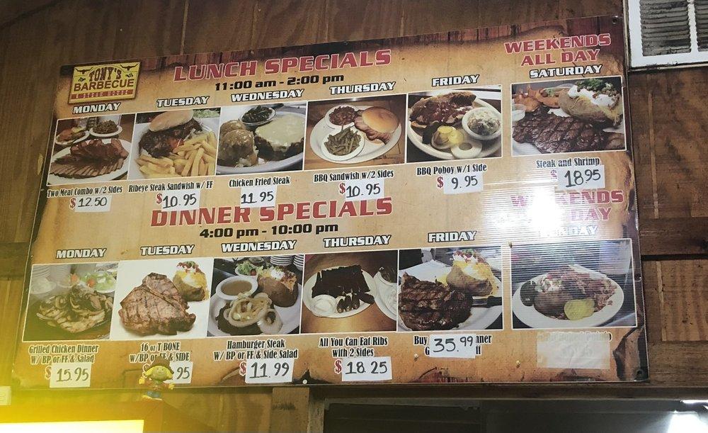 Menu at Tony's BBQ, Anahuac