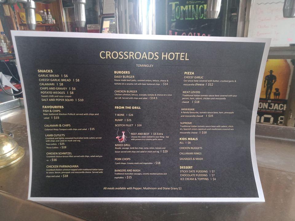 Menu at Cross Roads Hotel pub & bar, Tomingley, 29 Myall St