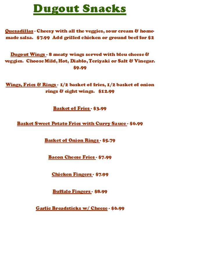 Menu at Dugout Bar & Grill, Farmington