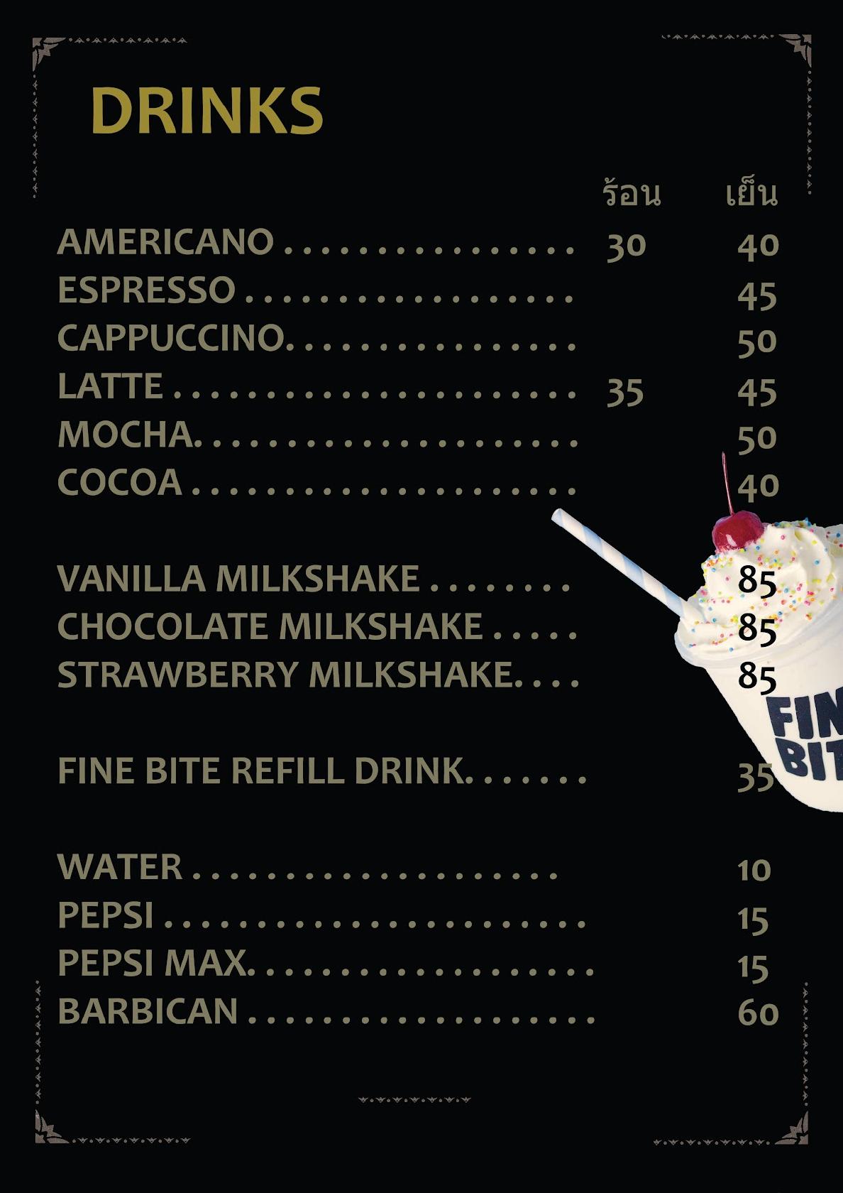 Menu at FINE BITE halal burger & sandwich restaurant, Bangkok