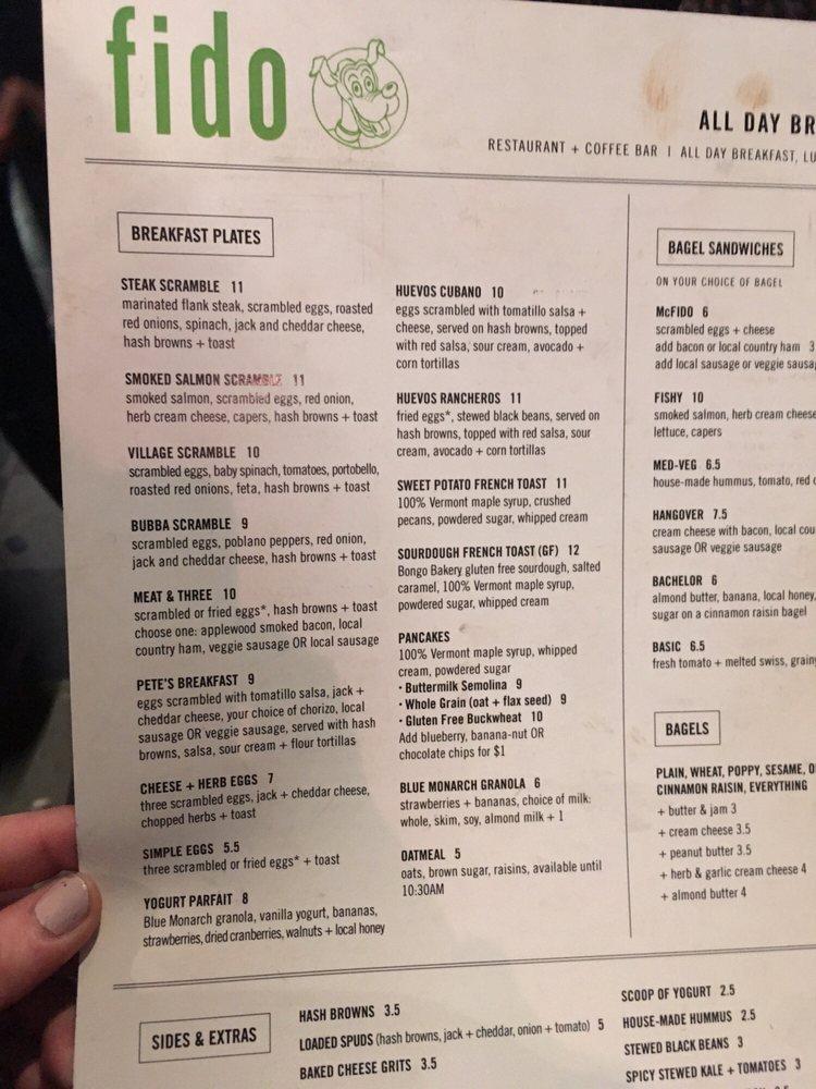 Menu at Fido cafe, Nashville