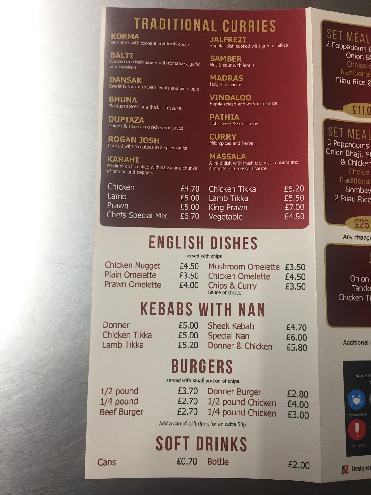 Menu at Jononi balti fast food, Freckleton