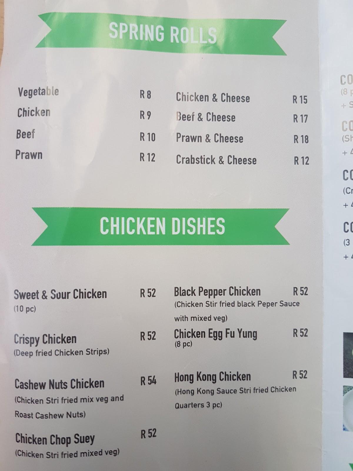 Menu at Ling long restaurant, Port Elizabeth, Unnamed Road