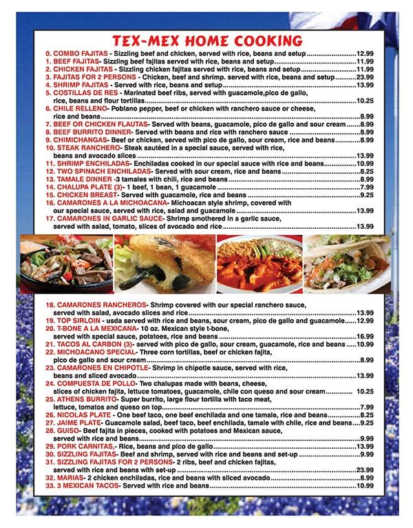 Menu at Texas Cafe Athens, Athens