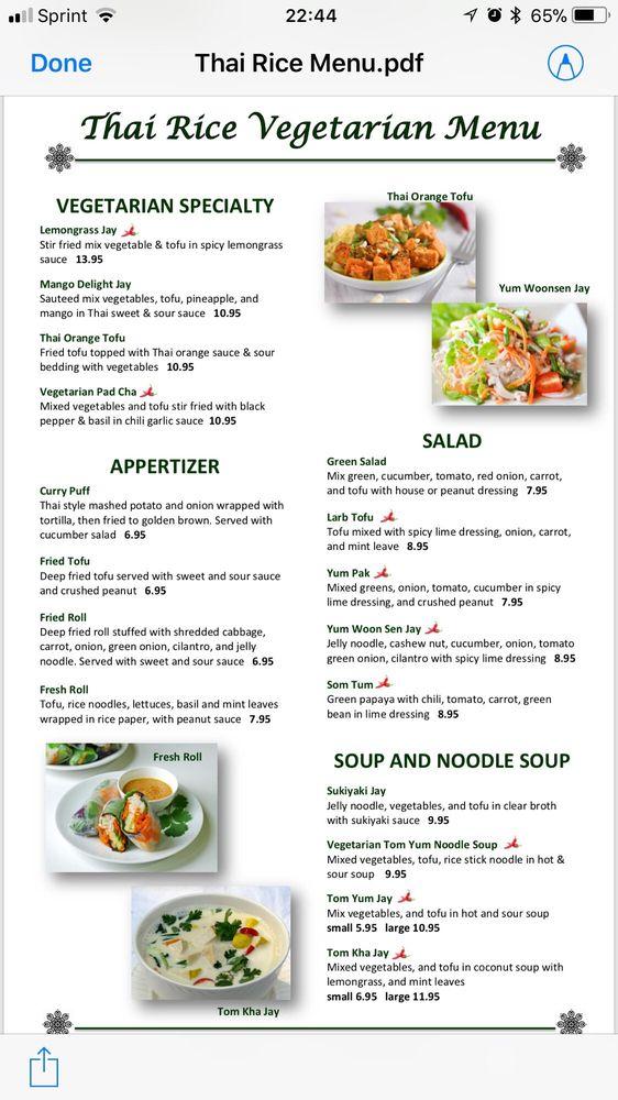 Menu at Thai Rice Restaurant, Cameron Park
