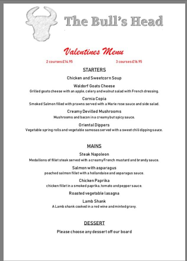 Menu at The Bulls Head pub & bar, Hartshorne