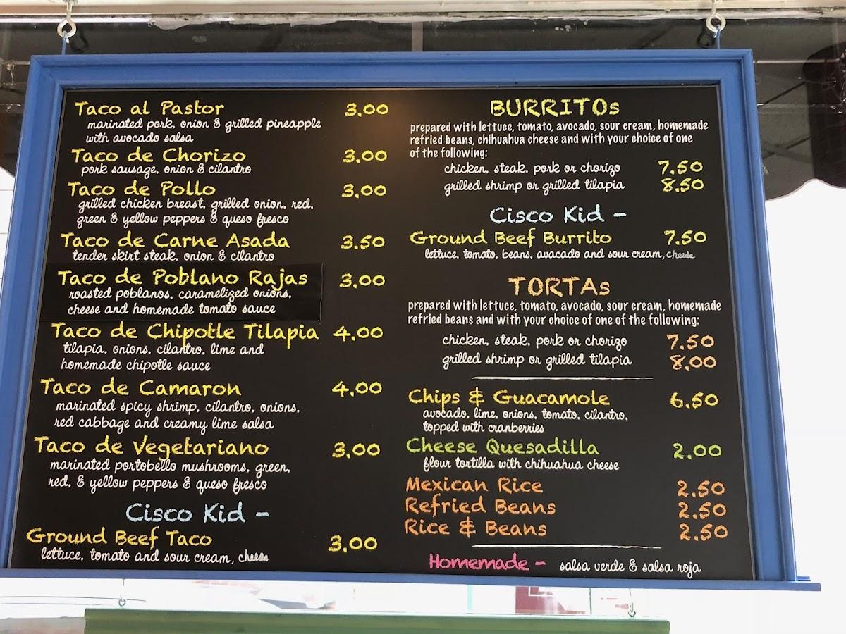 Menu at Trendy Taco restaurant, Wilmette