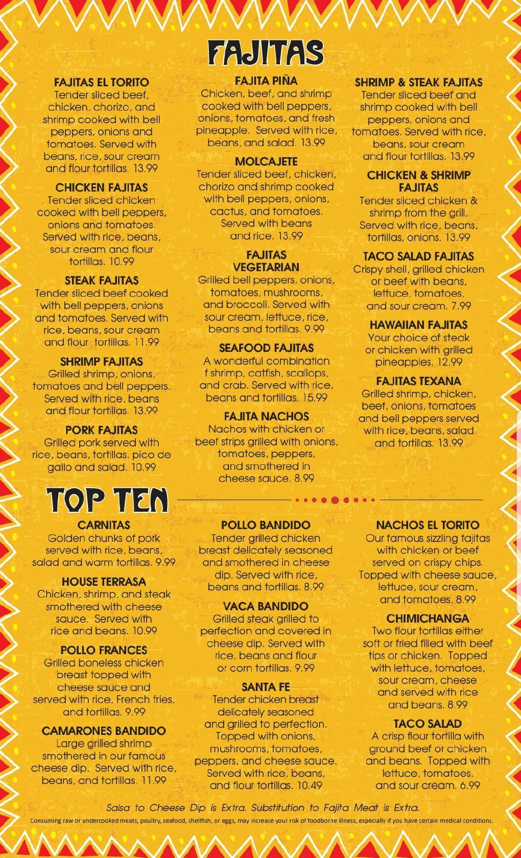 Menu at EL TORITO MEXICAN RESTAURANT, Logan