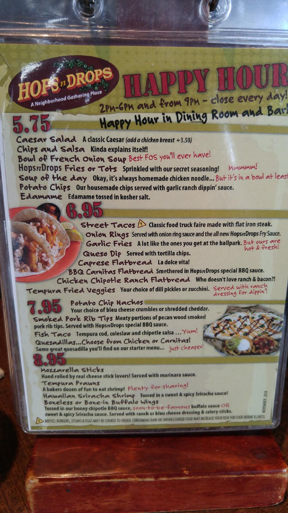Menu at Hops n Drops pub & bar, Lacey