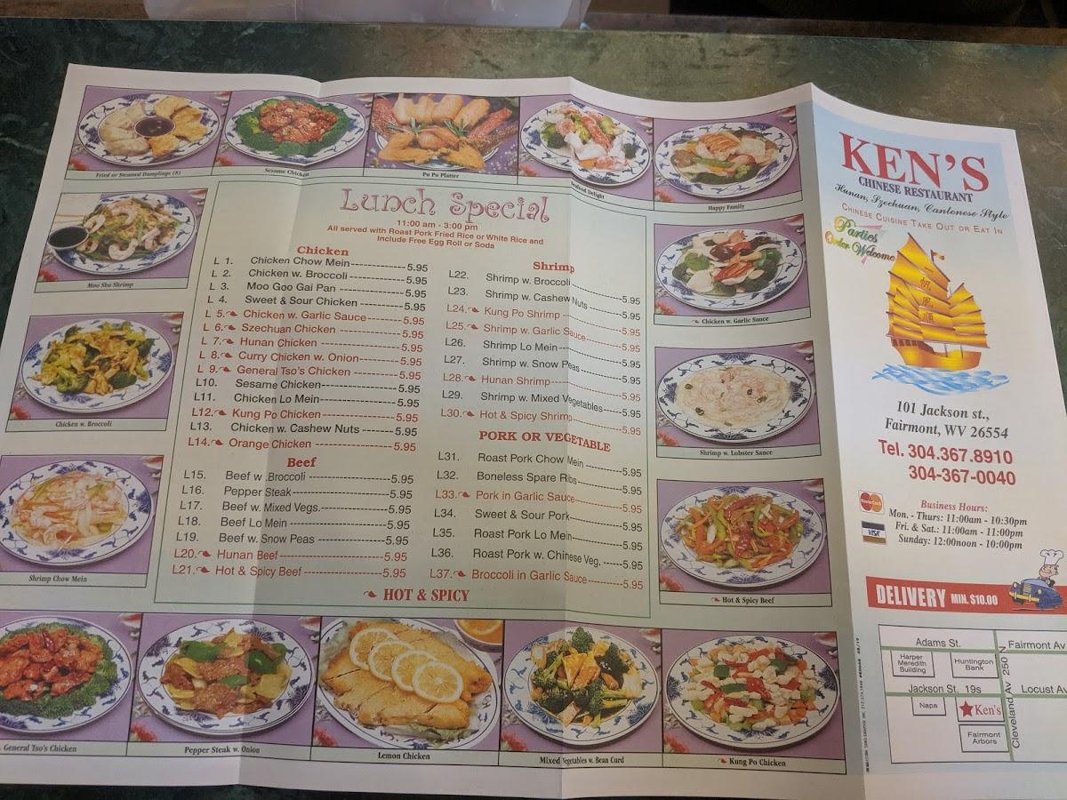 Menu at Ken's restaurant, Fairmont