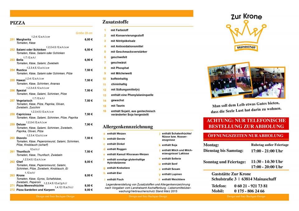 Speisekarte von Krone Restaurant, Mainaschaff