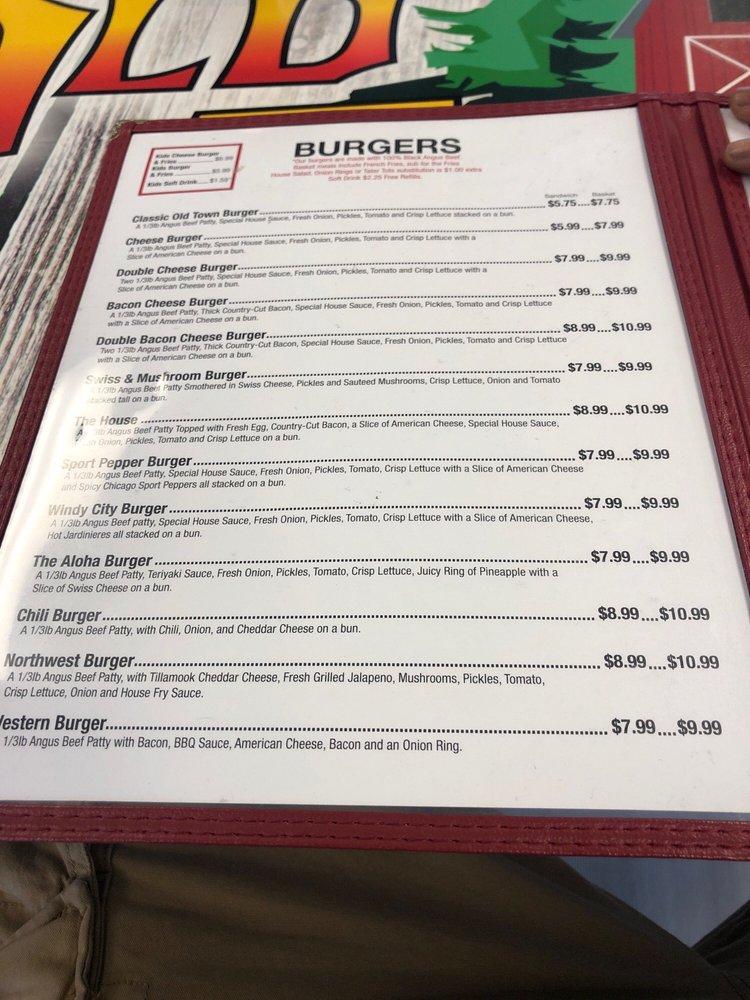 Menu at Old Town Burger & Breakfast restaurant, Battle Ground