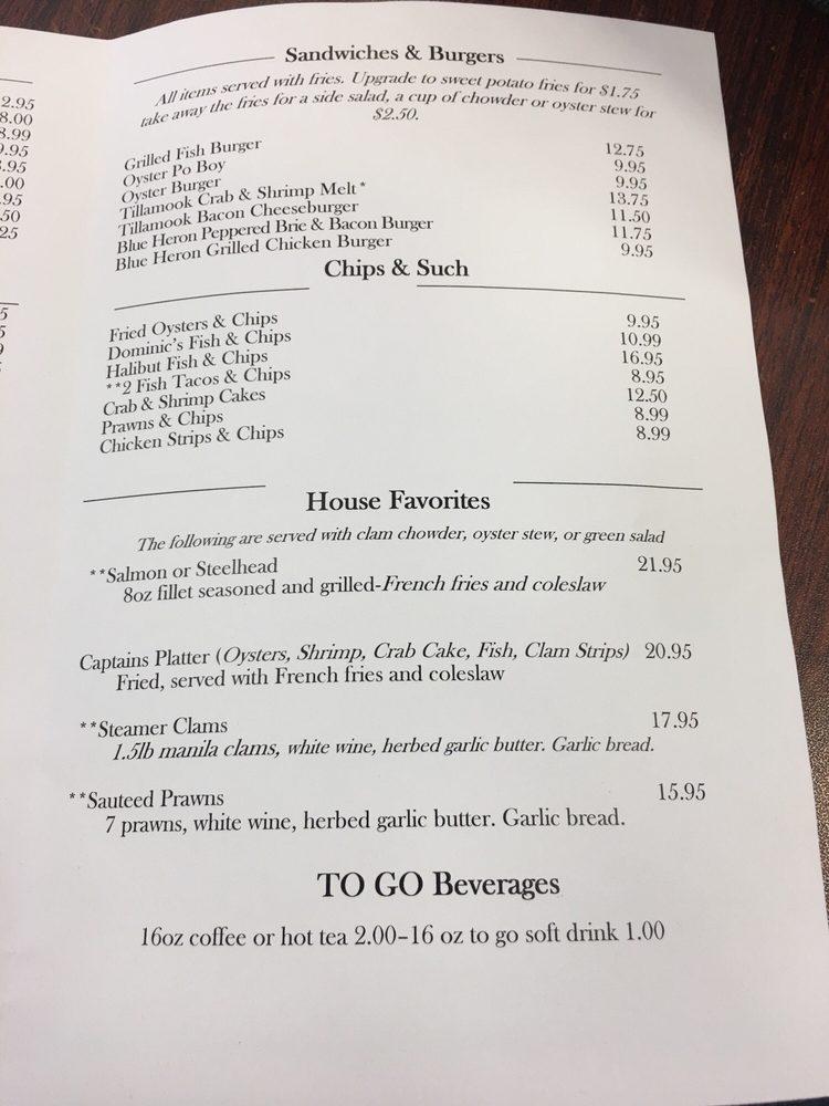Menu at The Fish Peddler at Pacific Oyster restaurant, Bay City, Hayes ...