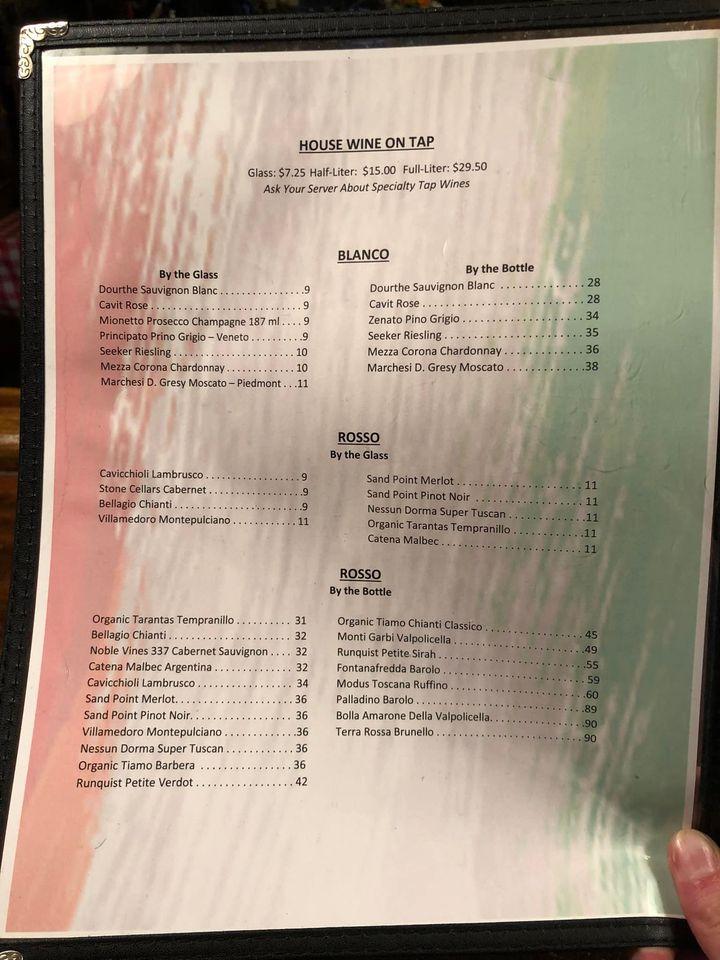 Menu at The Italian Underground Restaurant, Glenwood Springs