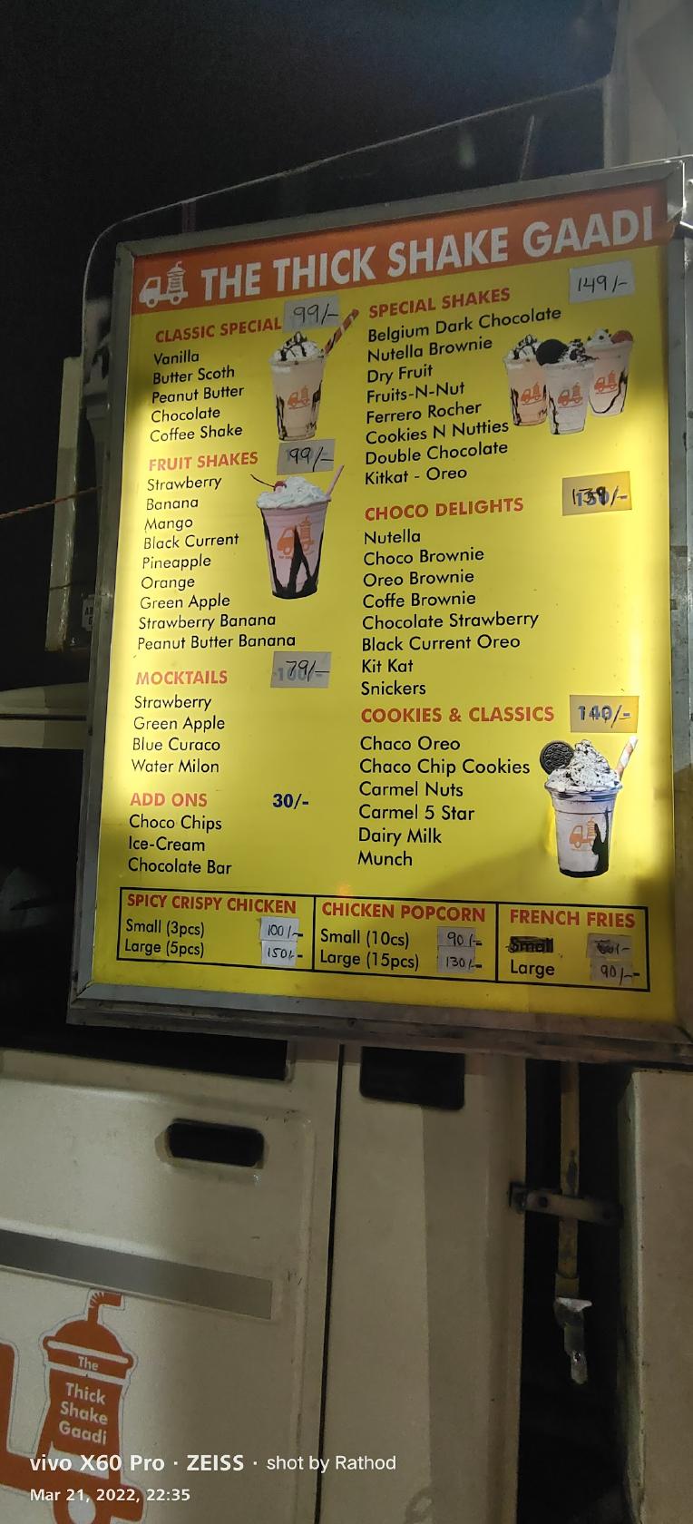 Menu at The Thickshake Gaadi, Hyderabad