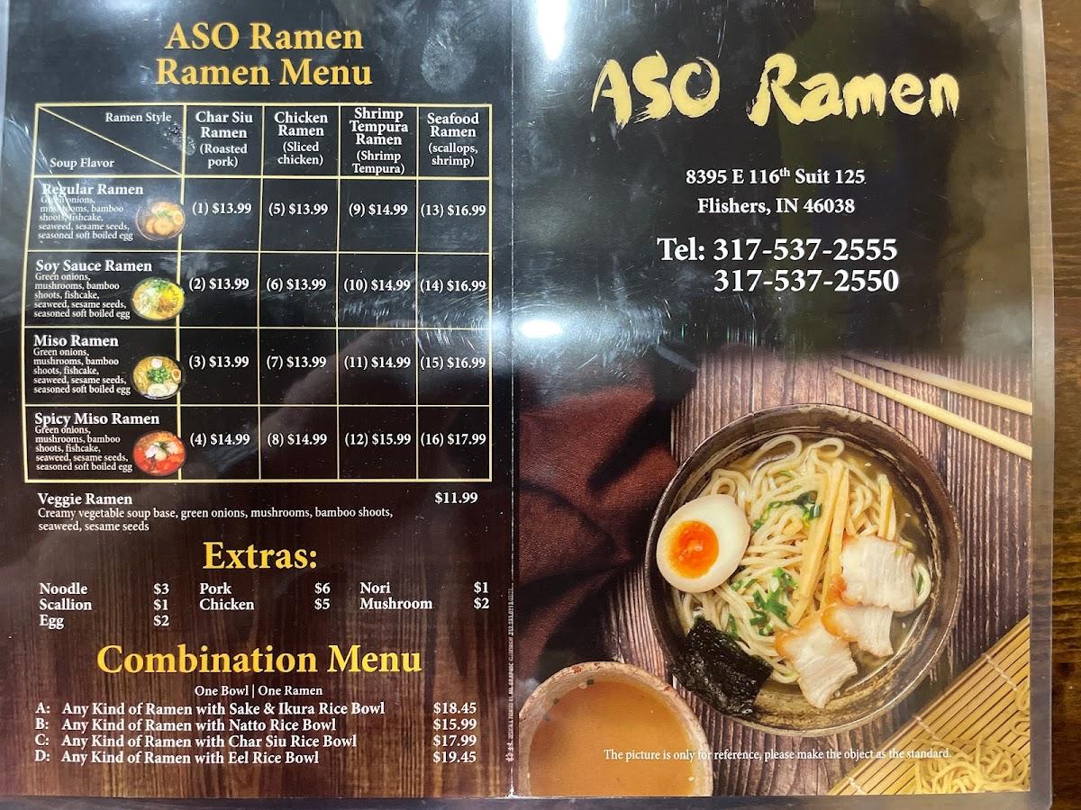 Menu at Aso Ramen restaurant, Fishers