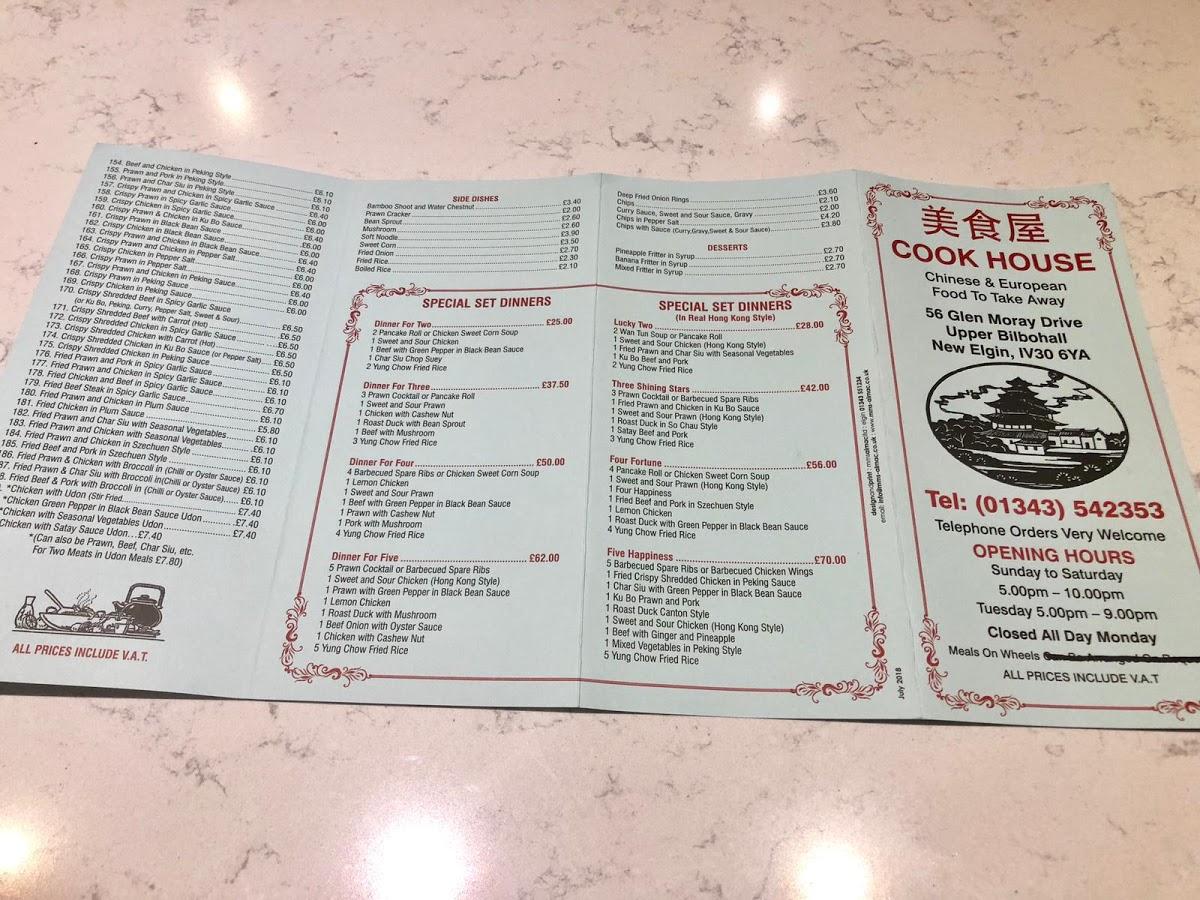 Menu at Cook House Chinese Takeaway fast food, Elgin
