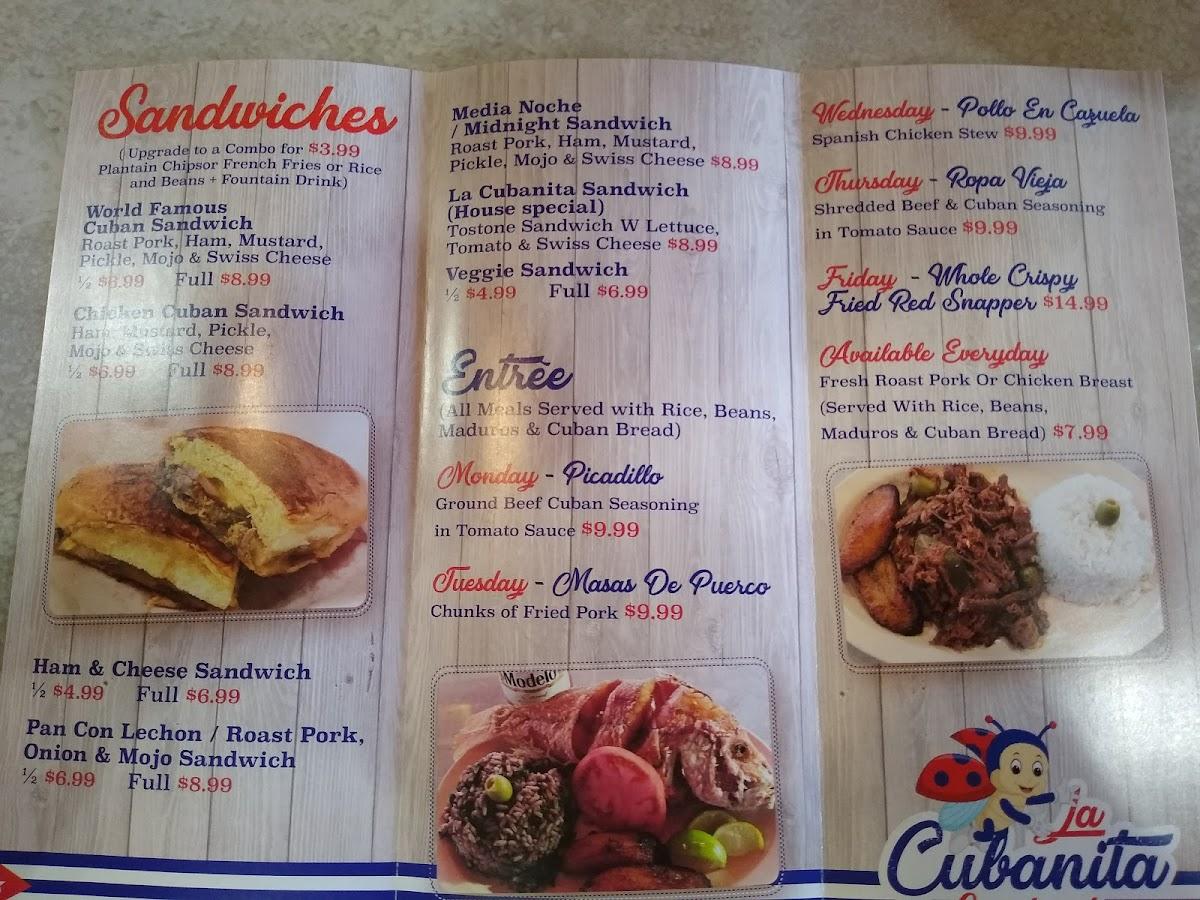 Menu at La Cubanita Sandwich (formerly Cuban Sandwich) restaurant ...