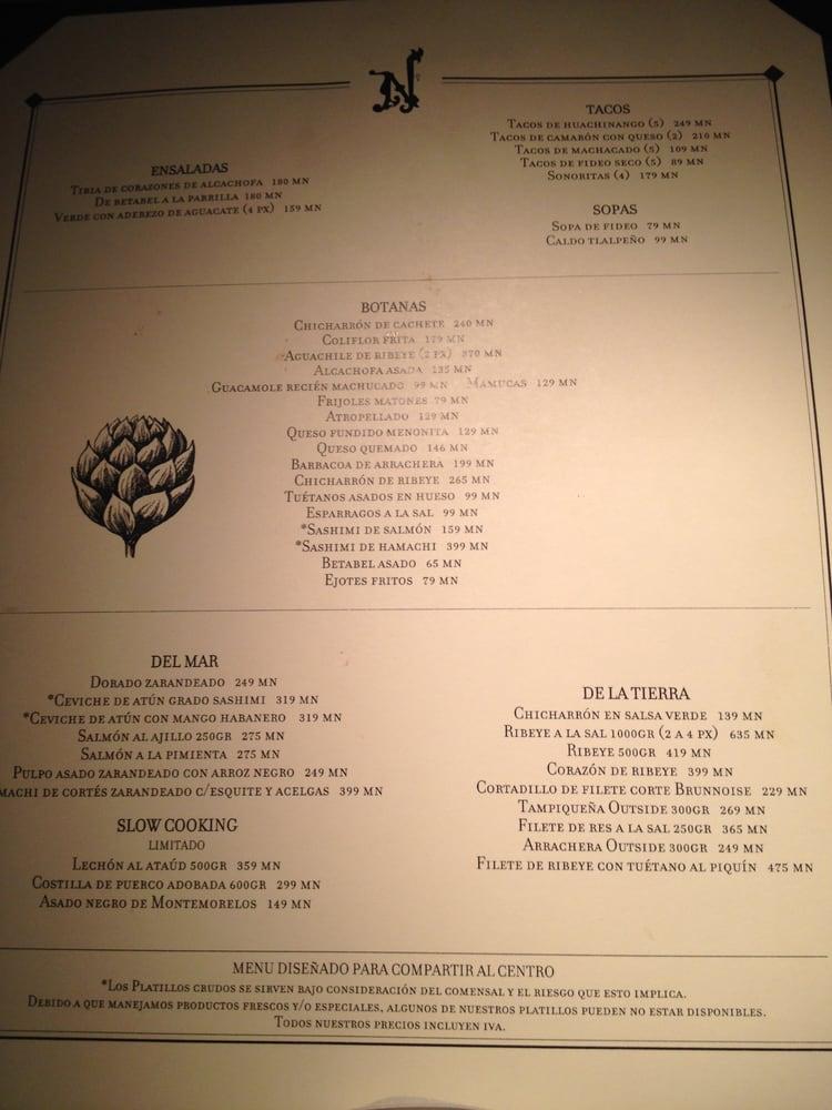 Menu at La Nacional restaurant, Monterrey, Av San Jerónimo 1106