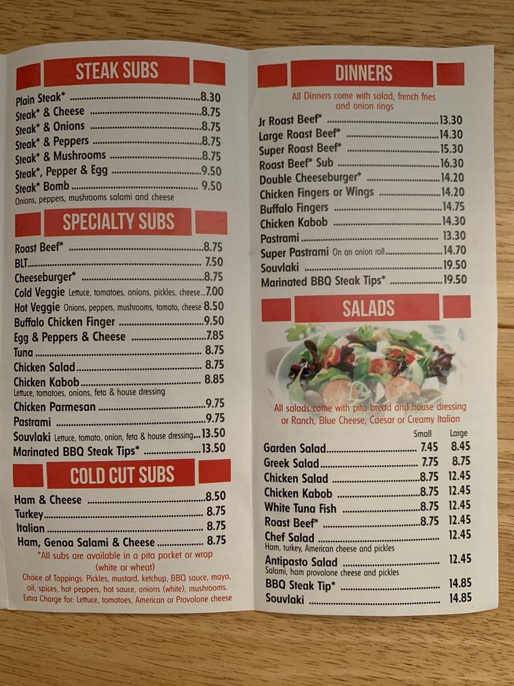 Menu at Mino's Roast Beef restaurant, Lynn, 244 Broadway