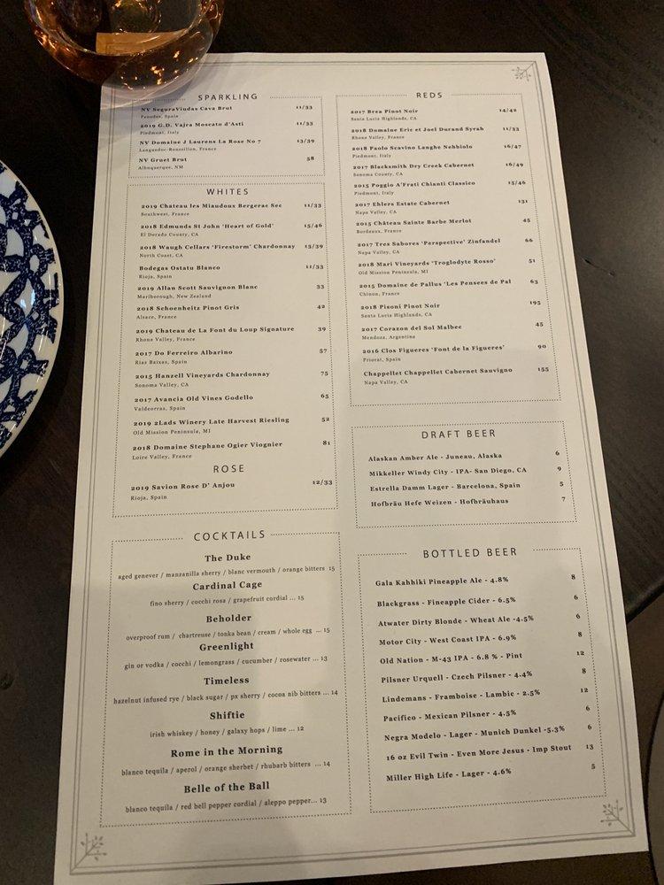 Menu at Olin Bar & Kitchen, Detroit