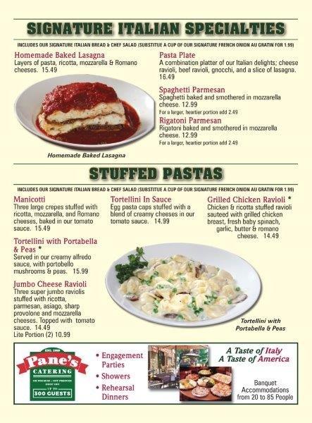 Menu at Pane's Restaurant, North Tonawanda