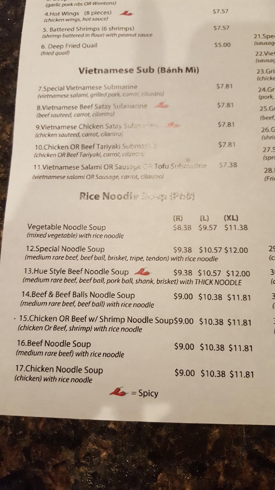 Menu at Thap Ba Restaurant Vietnamese, Red Deer
