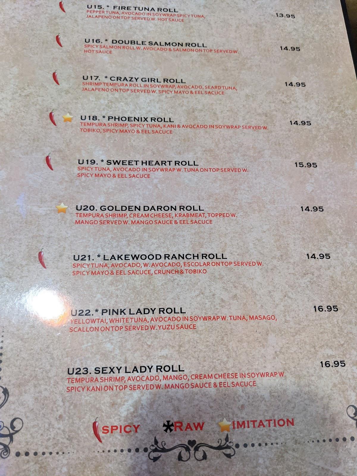 Menu at U-YEE SUSHI & GRILL restaurant, Lakewood Ranch
