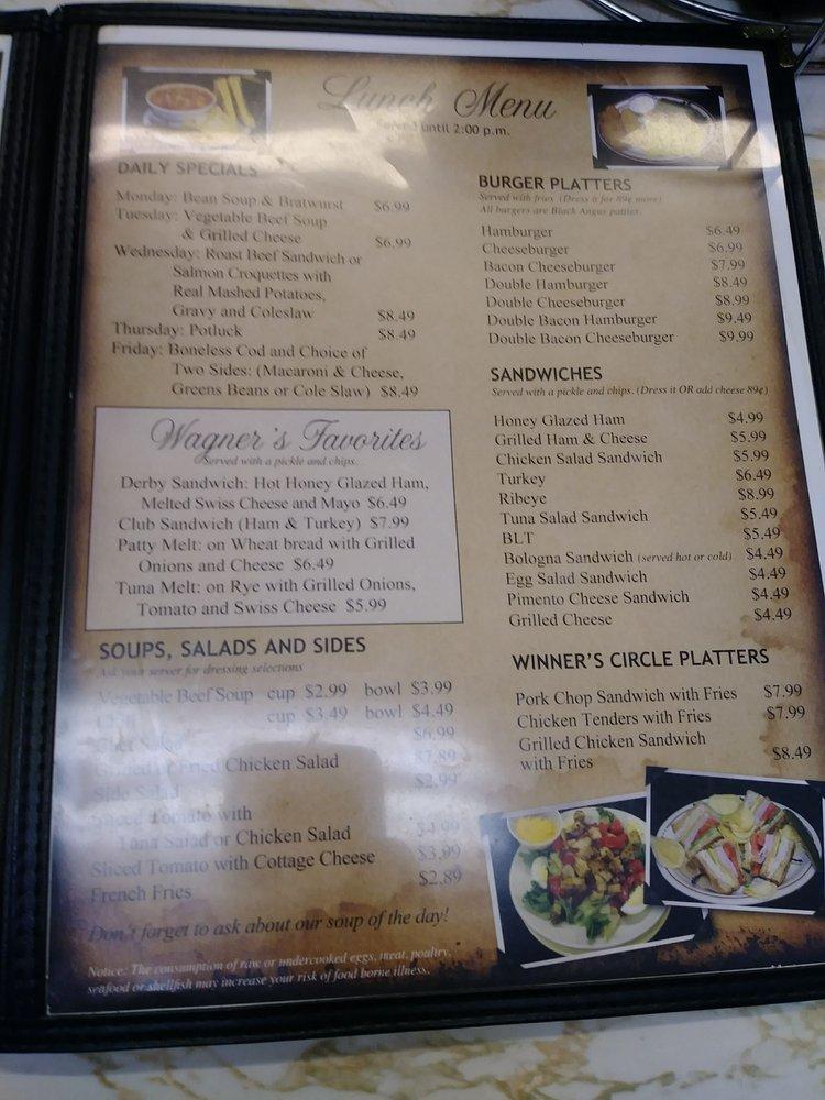 Menu at Wagner's Pharmacy restaurant, Louisville