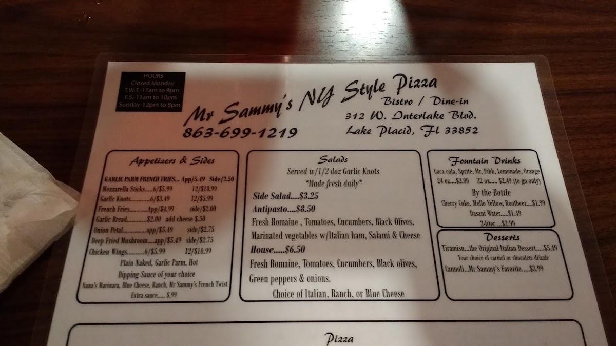 Menu at Mr Sammy's NY Style Pizza Bistro & Italian Cuisine pizzeria ...