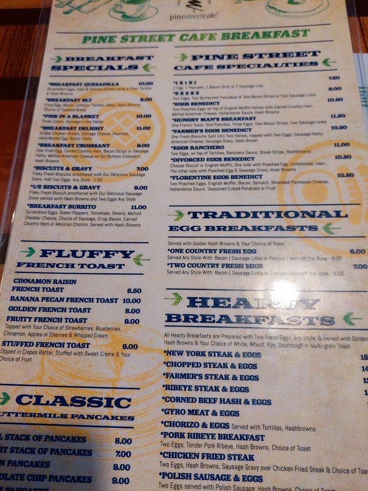 Menu at Pine Street Cafe, Burlington