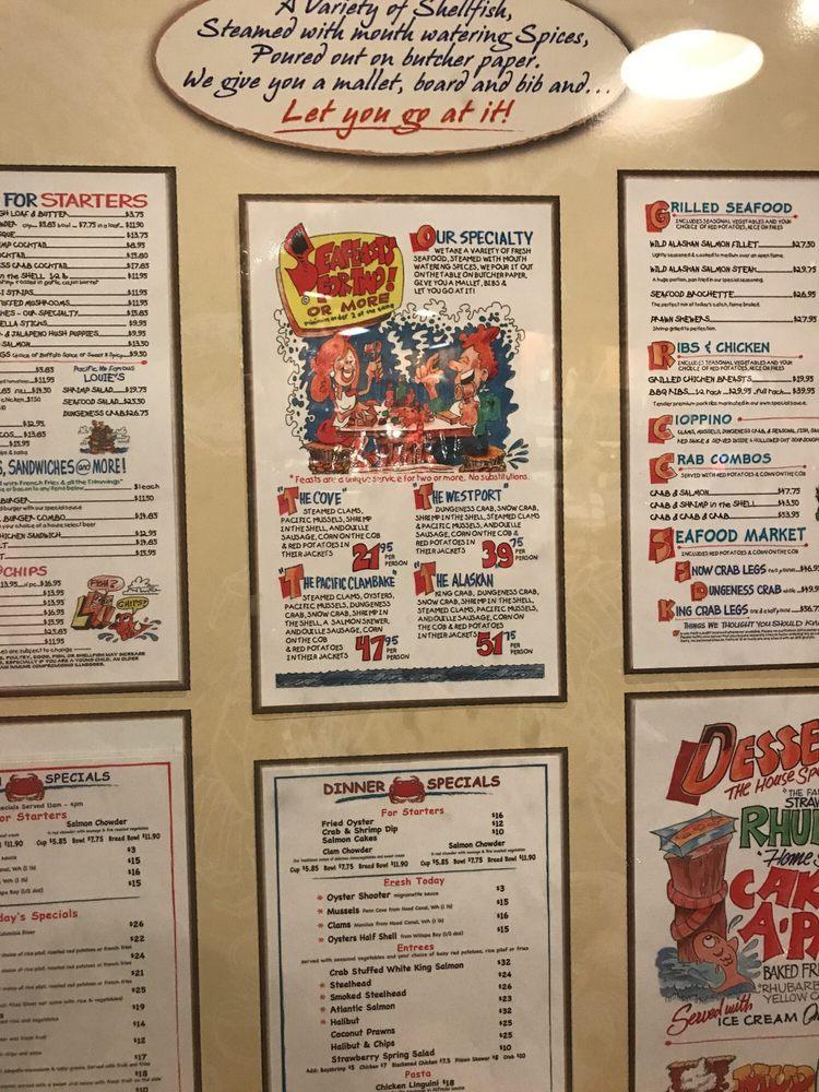 Menu at The Crab Pot Seattle restaurant, Seattle