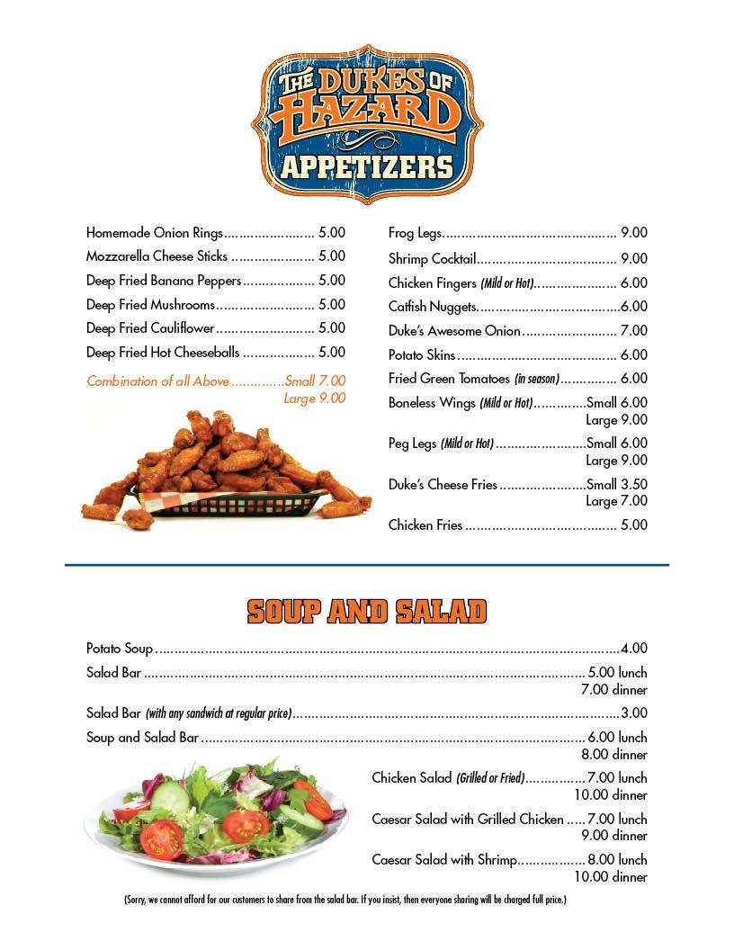 Menu at Duke's Steakhouse, Hazard