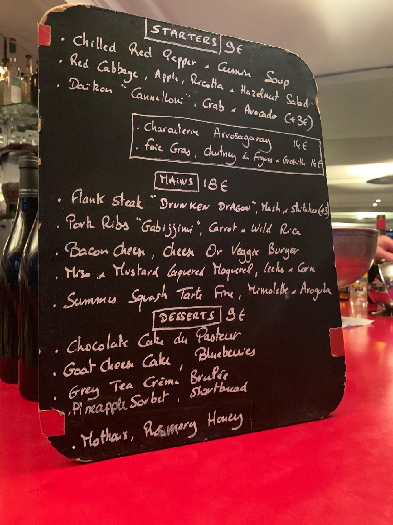 Menu at Le Café de Mars, Paris, 11 Rue Augereau